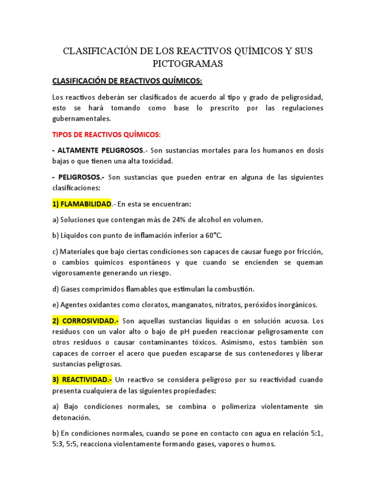 Clasificación y Pictogramas de Reactivos | PDF | Combustión | Química