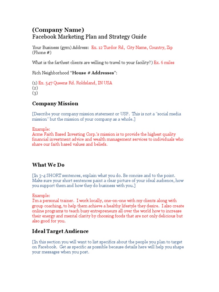 Facebook Marketing Plan and Strategy Guide: (Company Name) | PDF ...