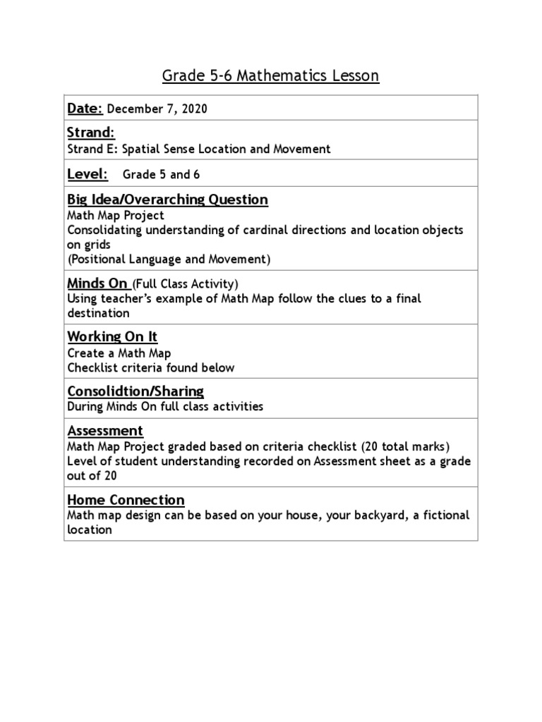 Math Lesson Math Map | PDF