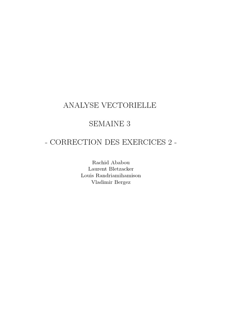 Exercices Corrigés d'Analyse Vectorielle | PDF | Analyse vectorielle ...