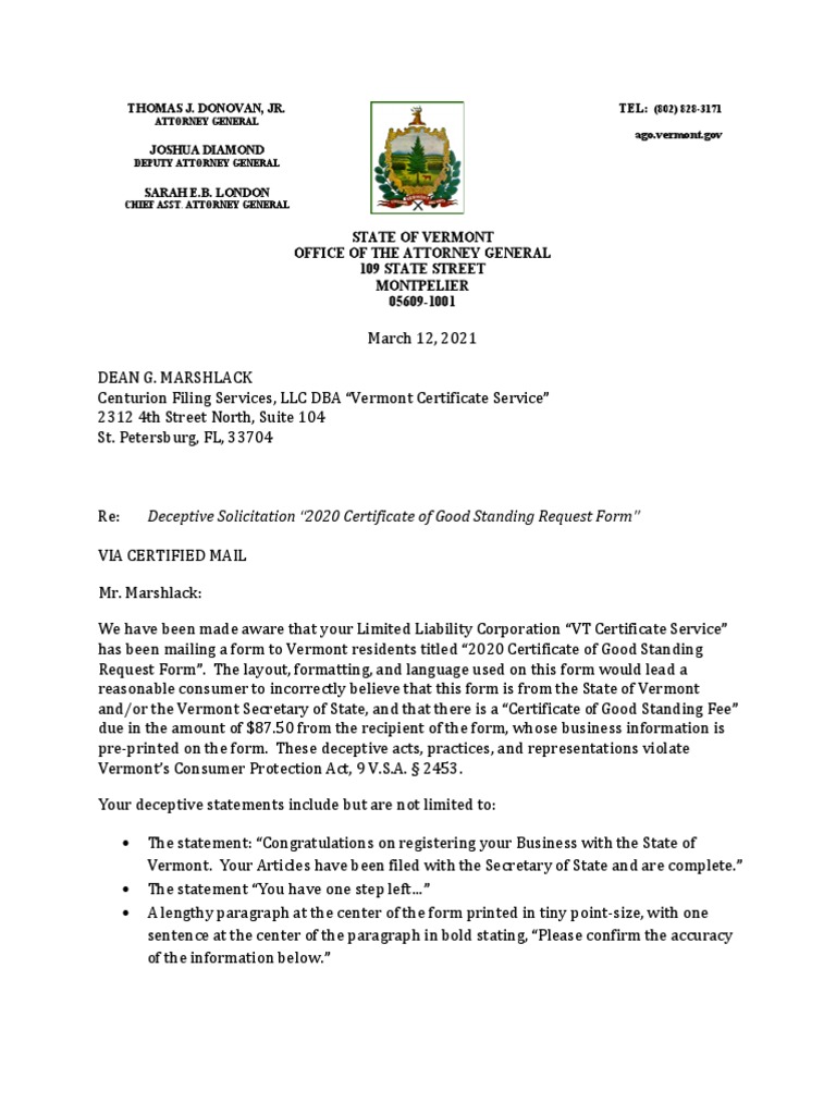 Deceptive Solicitation "2020 Certificate of Good Standing Request Form ...
