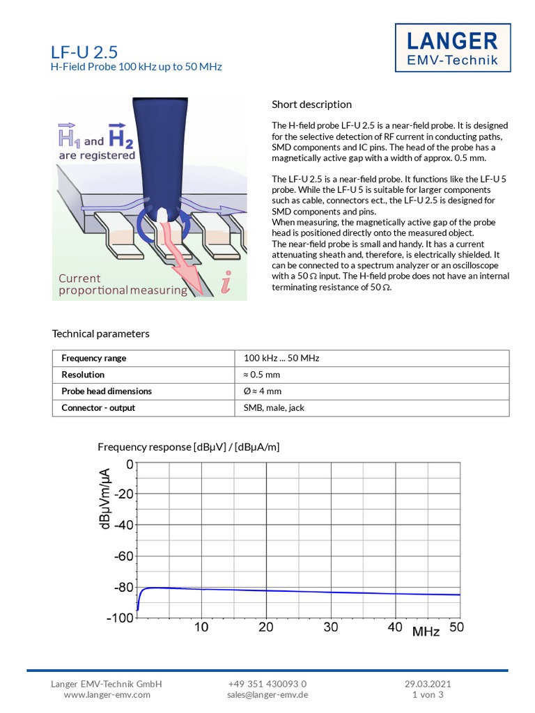 Short Description: H-Field Probe 100 KHZ Up To 50 MHZ | PDF | Equipment ...