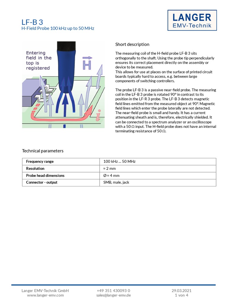 Short Description: H-Field Probe 100 KHZ Up To 50 MHZ | Download Free ...
