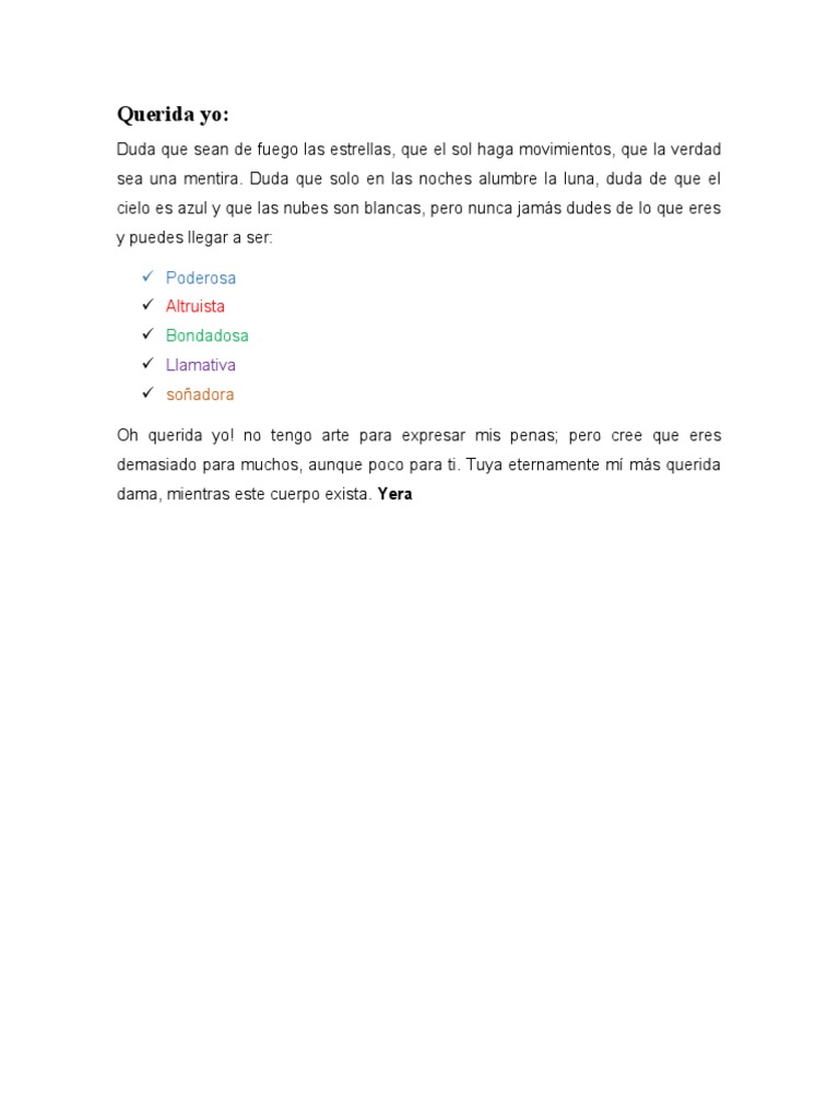 Carta 1, Querida Yo | PDF