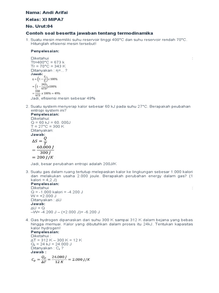 Contoh Soal Termodinamika | PDF