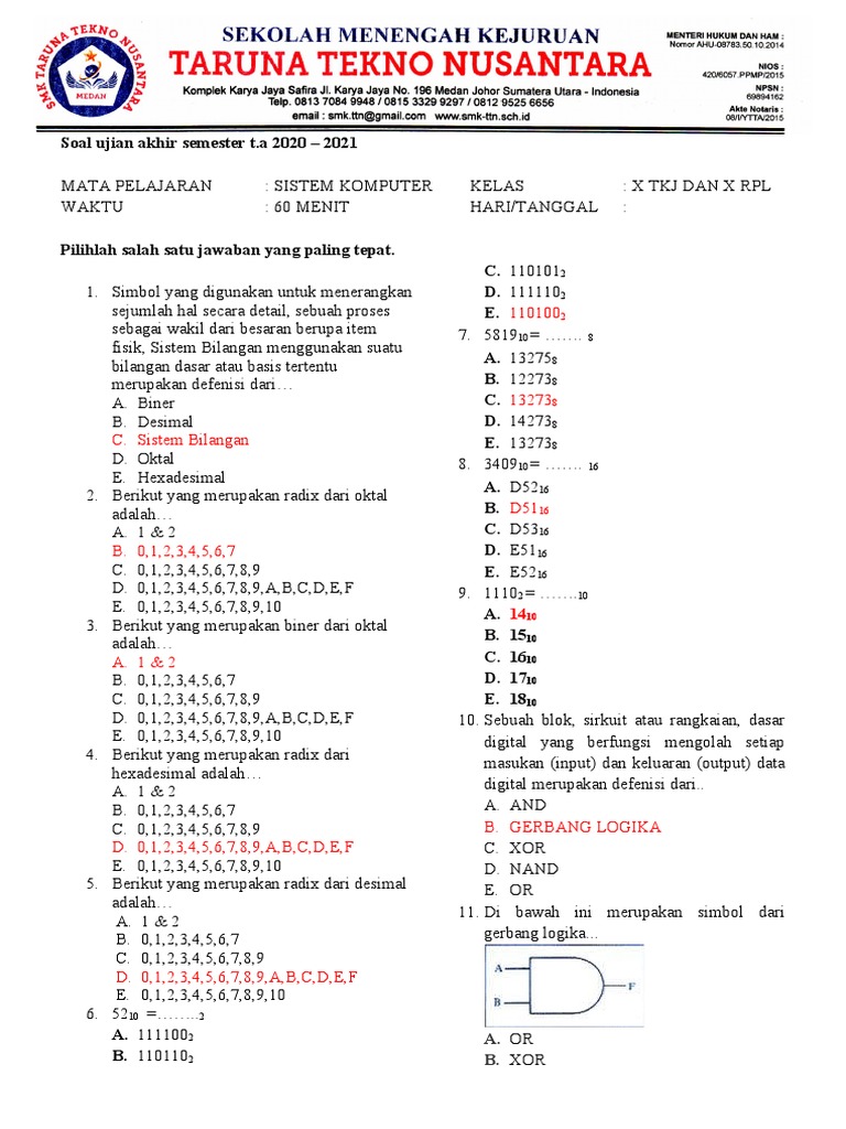 Soal Uas Siskom X Kelas RPL Dan RBJ | PDF