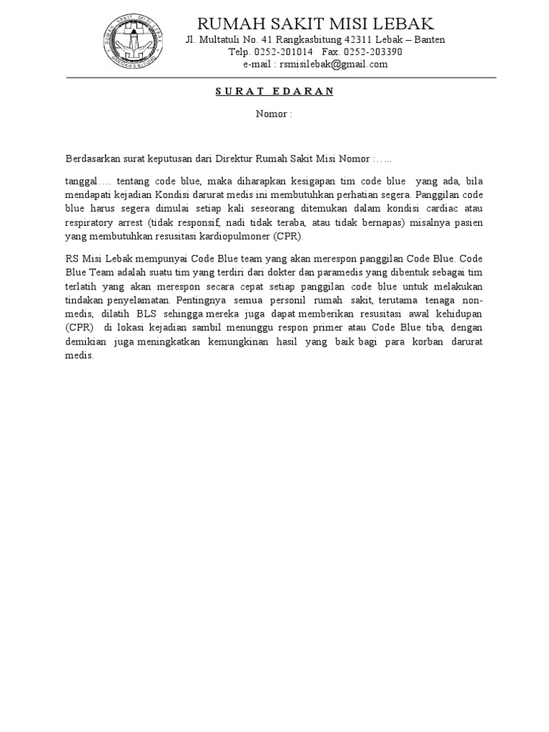 Surat Edaran Code Blue | PDF