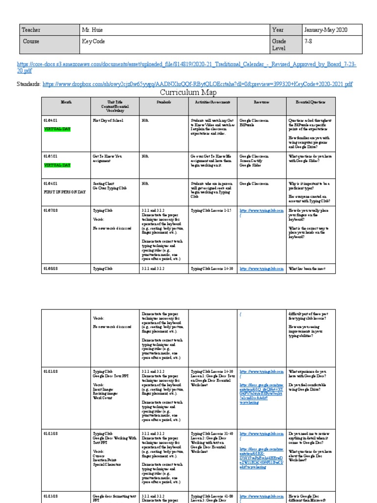 Curriculum Map: Teacher Mr. Huie Year January-May 2020 Course Key Code ...