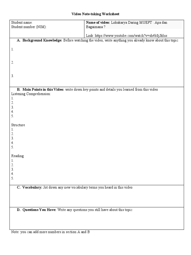 Video Note-taking Worksheet | PDF | Computers
