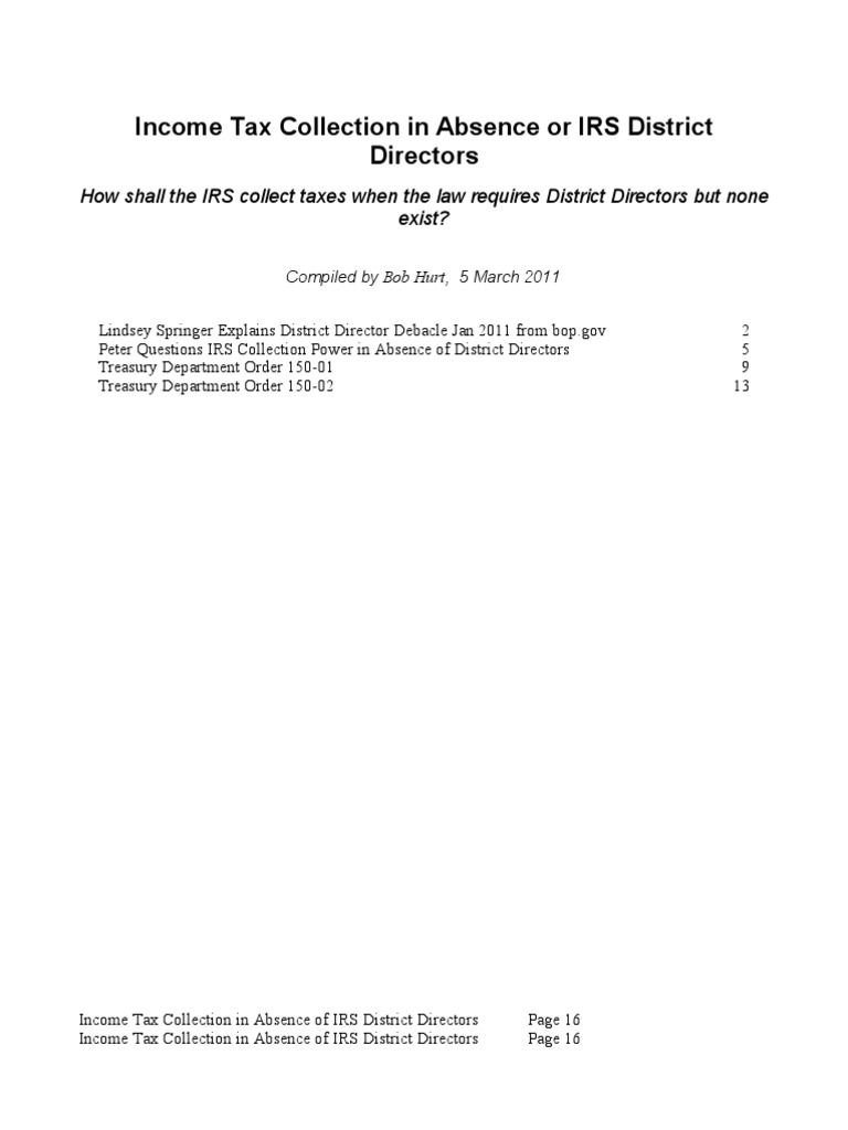 Income Tax Collection in Absence of IRS DIstrict Directors | PDF ...