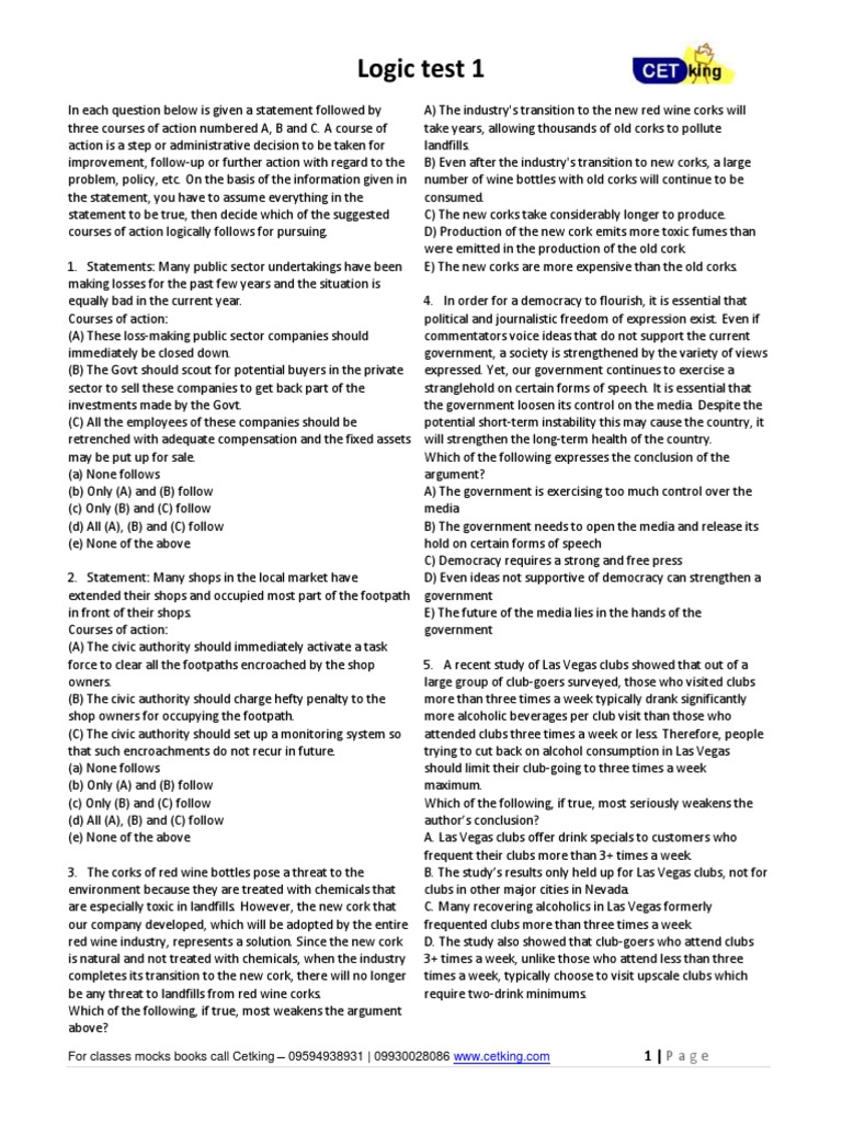 Strategy Builder Logic Test 1 75 Questions | PDF | Argument | Question
