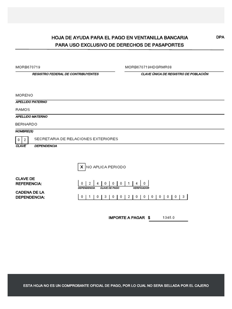 Pago de Pasaporte en Ventanilla Bancaria | PDF