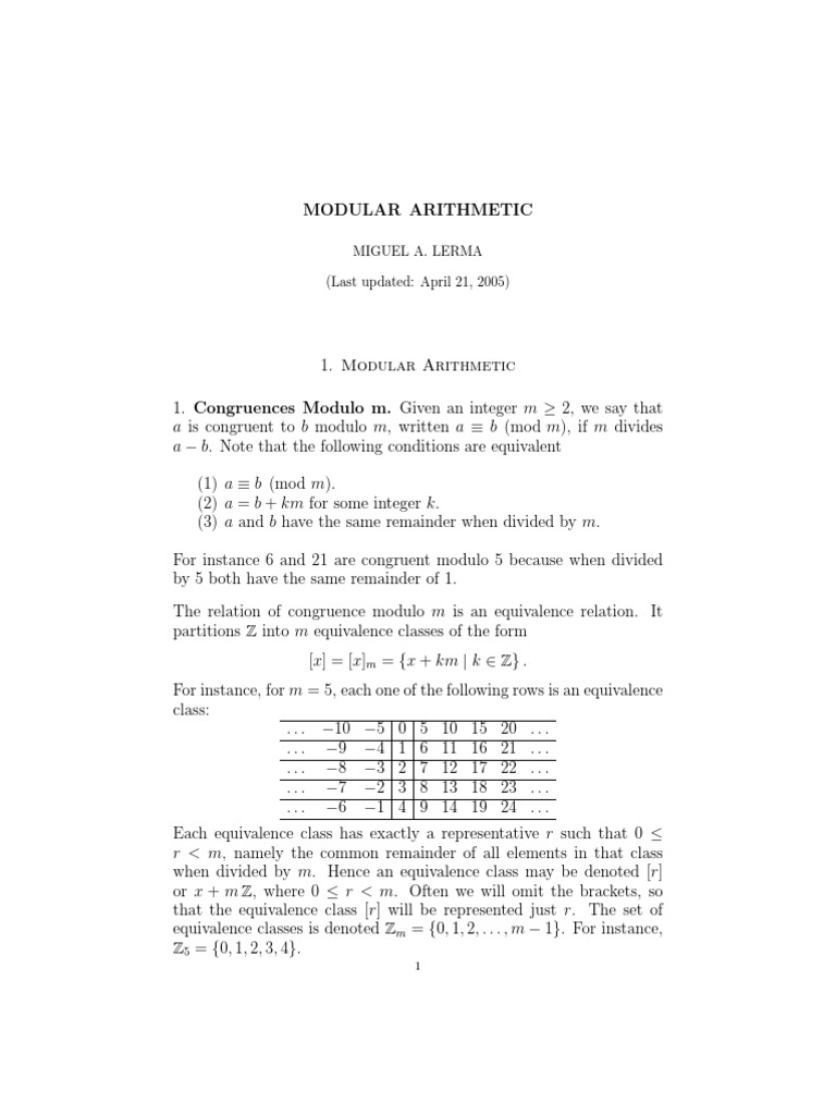 Modular Arithmetic | PDF | Number Theory | Abstract Algebra
