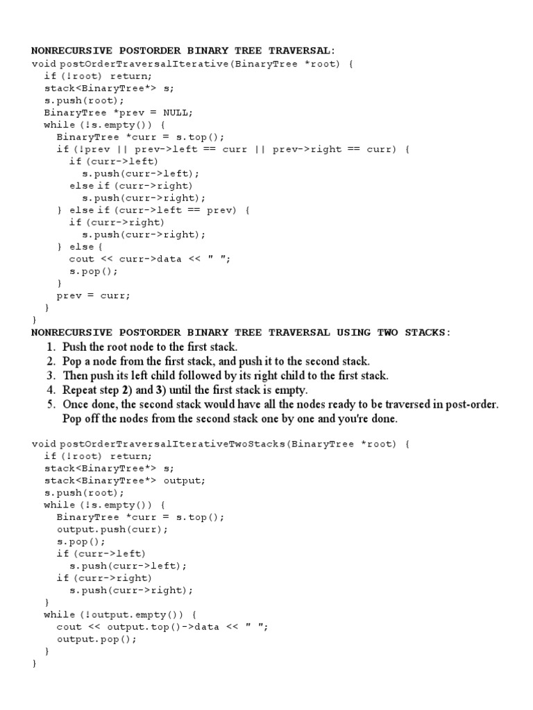Nonrecursive Postorder Binary Tree Traversal Pdf Algorithms And Data Structures Computer
