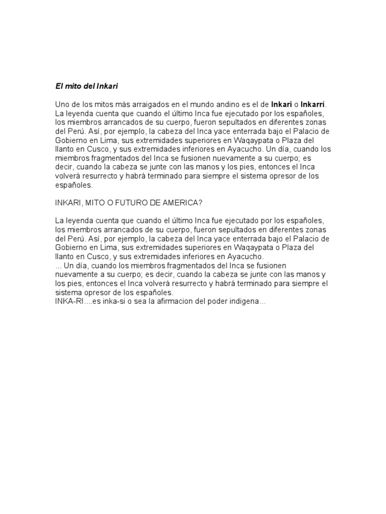 El Mito Del Inkari | PDF | América del Sur | Perú