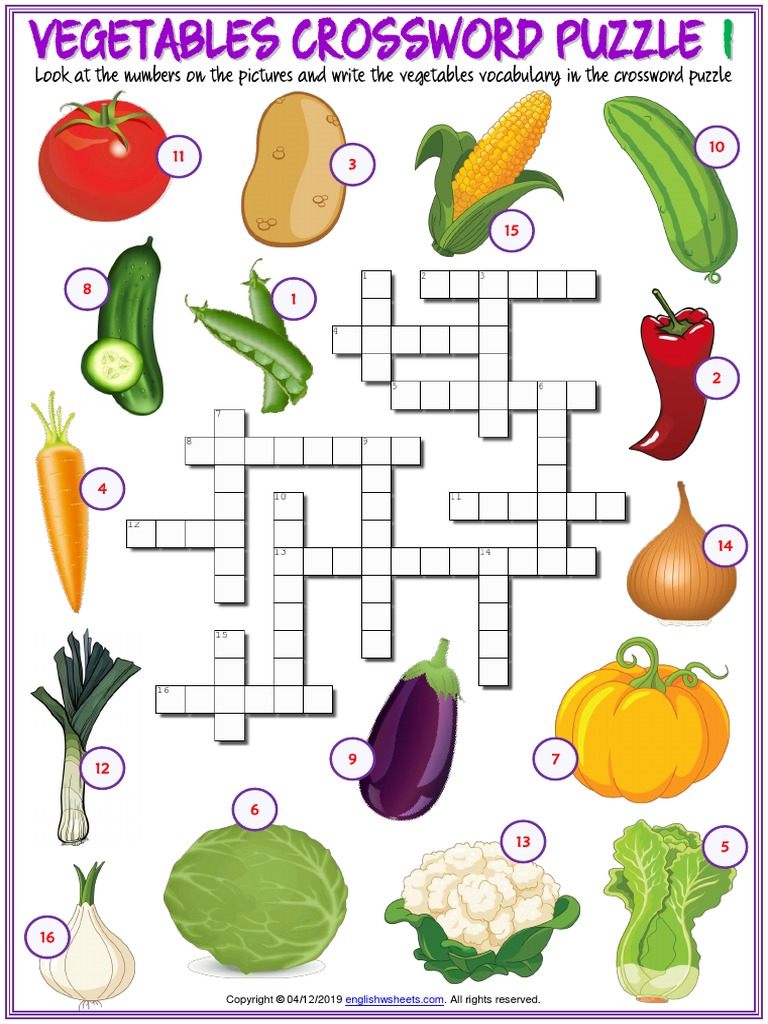 Vegetables Vocabulary Esl Crossword Puzzle | PDF | Vegetables | Foods