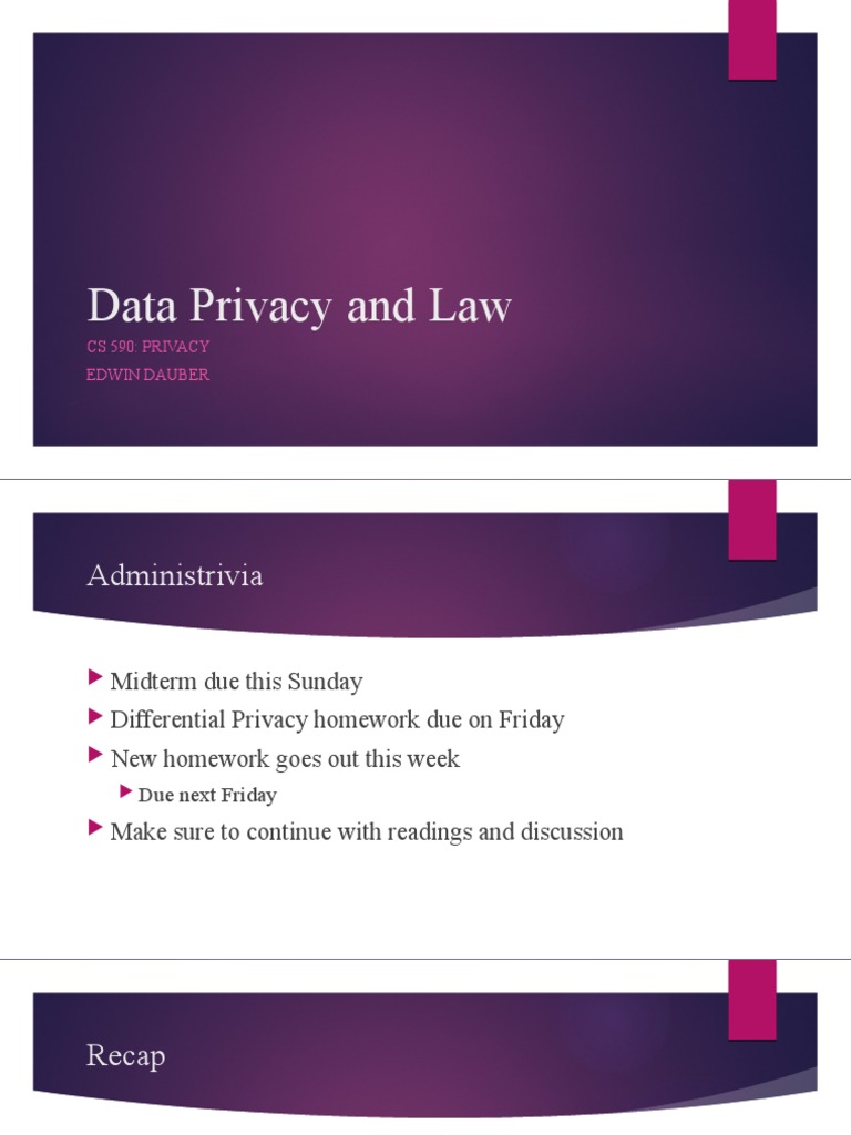 Data Privacy and Law: Cs 590: Privacy Edwin Dauber | PDF | Privacy ...