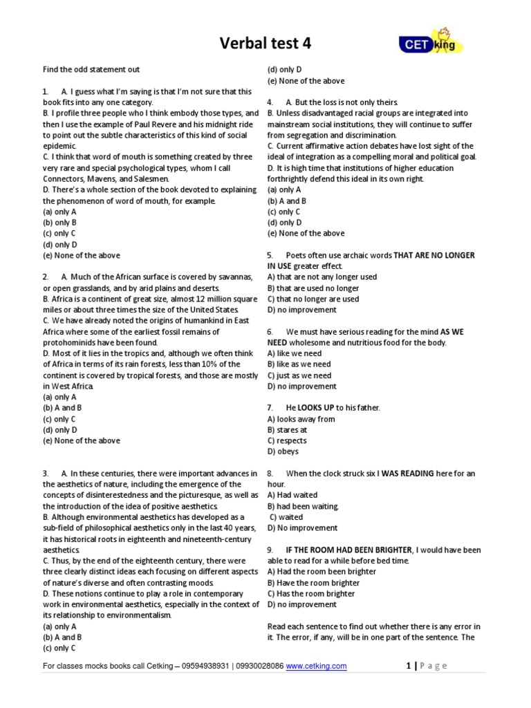 Strategy Builder Verbal Test 4 50 Questions | PDF | Nature