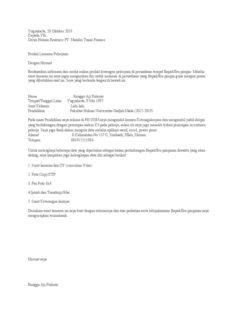 Lamaran MTF | PDF