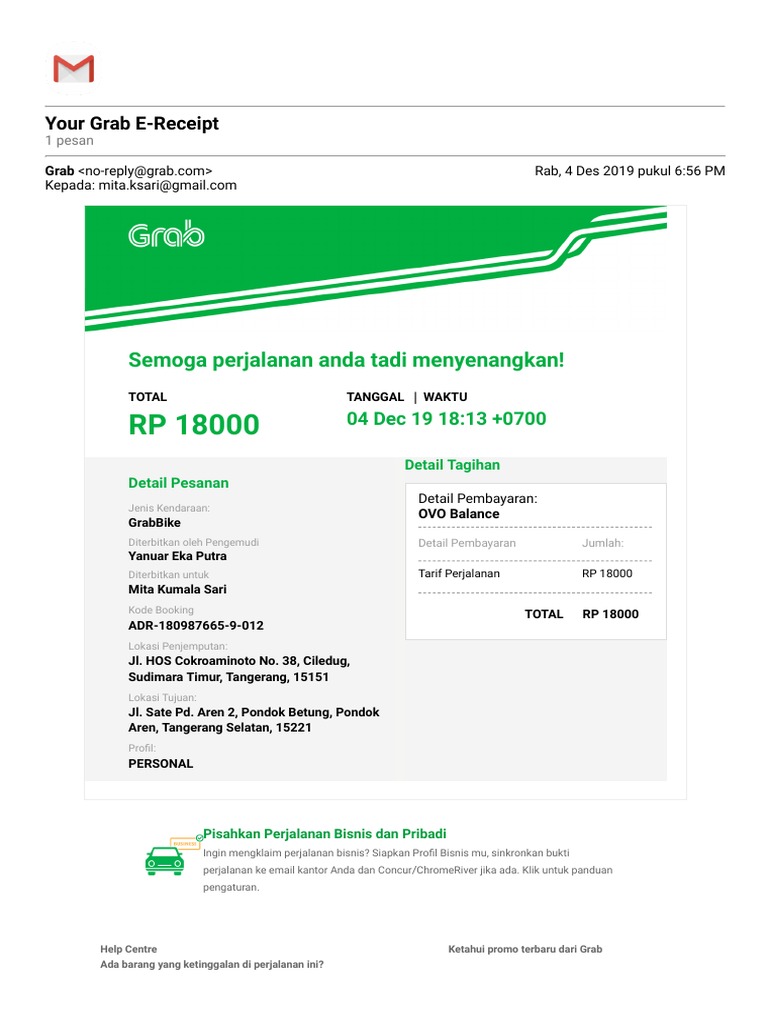 Gmail - Your Grab E-Receipt | PDF