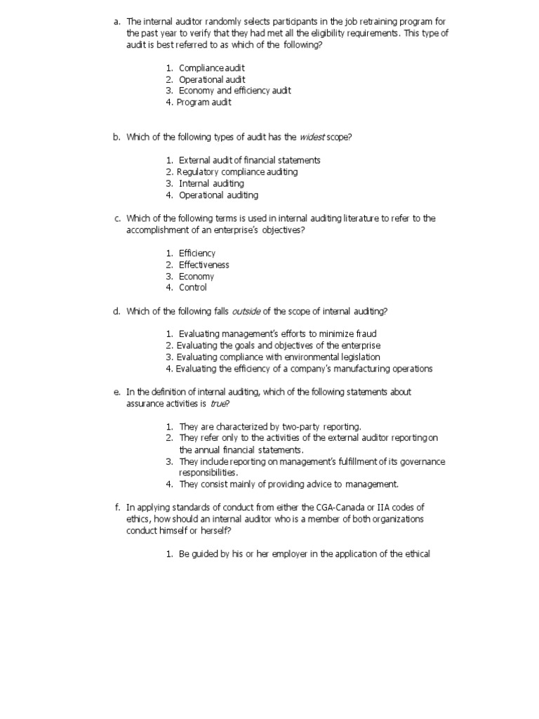 13 - Multiple Choice Questions | PDF | Internal Audit | Audit