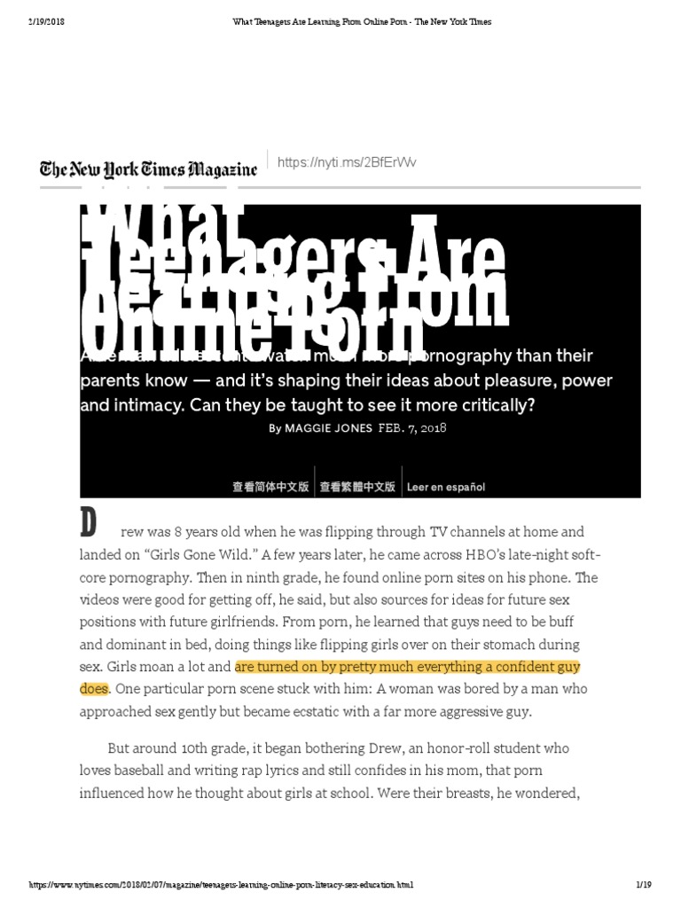 What Teenagers Are Learning From Online Porn - The New York Times | PDF ...