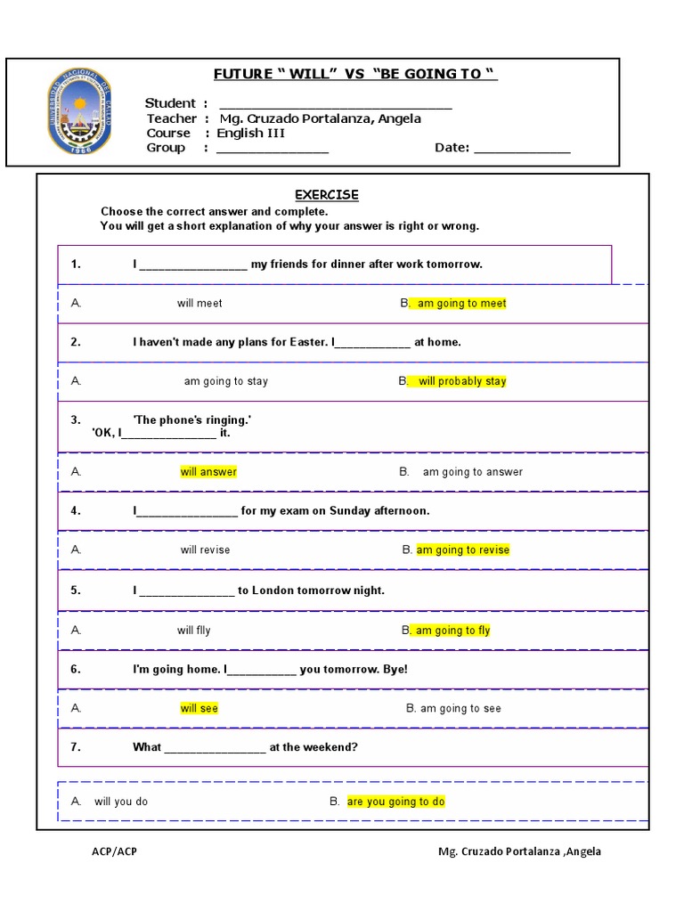 Future Exercises 1 English III | PDF