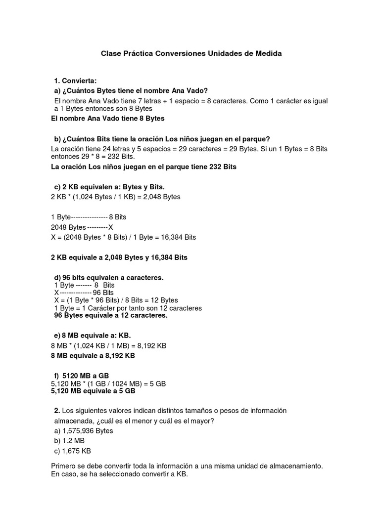 Practica Conversiones | Descargar gratis PDF | Byte | Poco