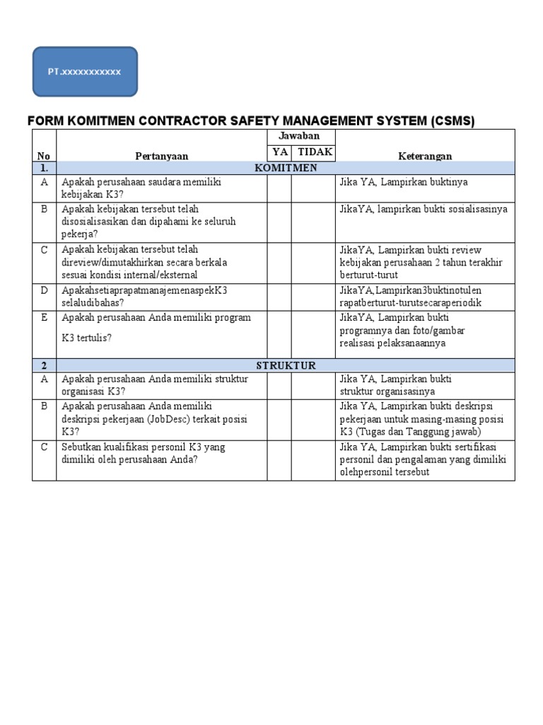 Form Komitmen CSMS | PDF