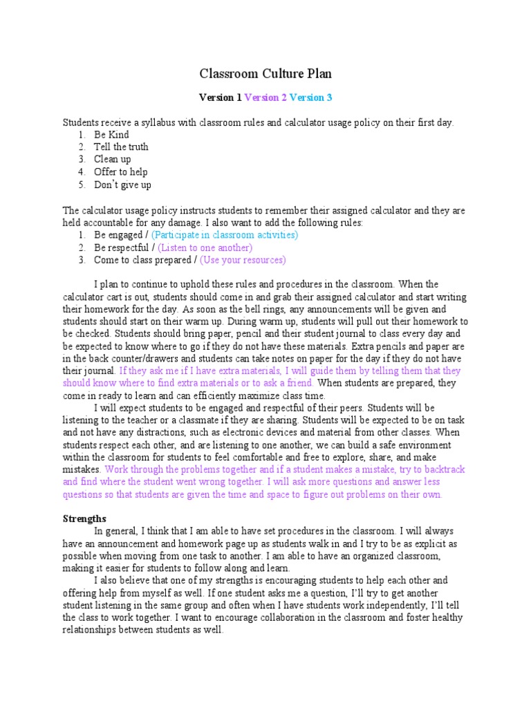 Classroom Culture Plan | Download Free PDF | Classroom | Attention