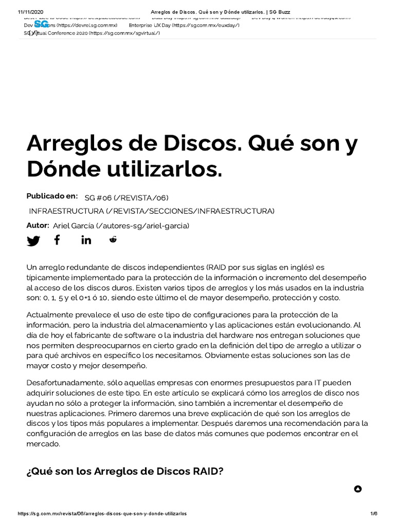 Arreglos de Discos. Qué Son y Dónde Utilizarlos. - SG Buzz | PDF | Arquitectura de Computadores ...