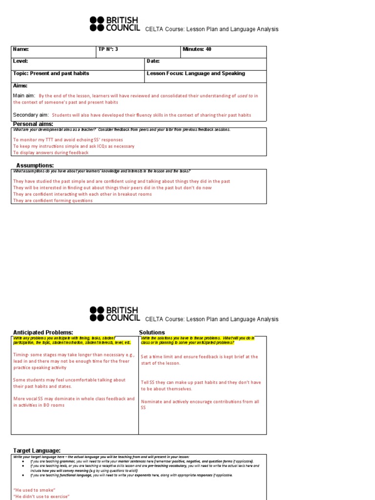 CELTA Course: Lesson Plan and Language Analysis | PDF | Lesson Plan | Stress (Linguistics)