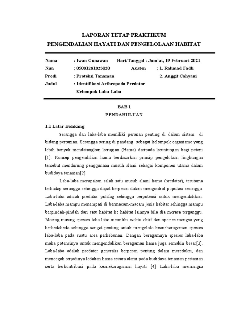 Iwan Gunawan - Identifikasi Arthropoda Predator Kelompok Laba-Laba | PDF | Sains & Matematika