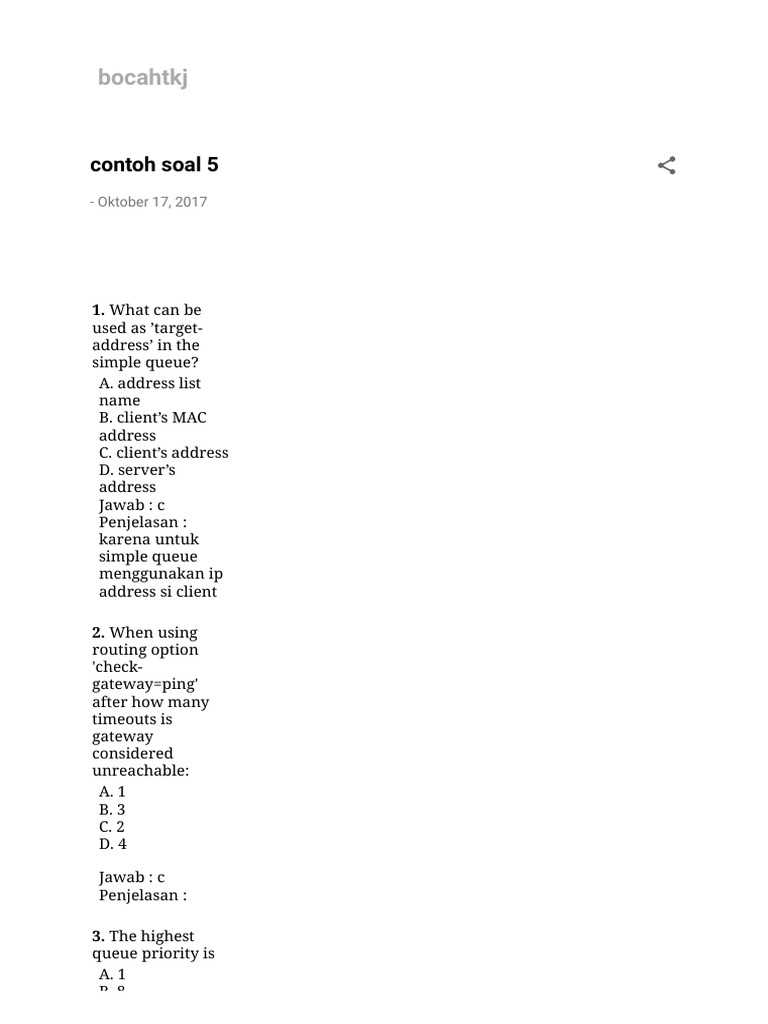 Contoh Soal 5 | PDF | Router (Computing) | Port (Computer Networking)