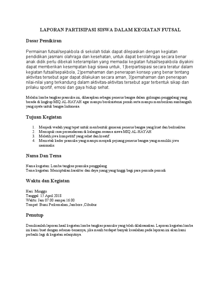 Laporan Partisipasi Siswa Dalam Kegiatan Futsal | PDF