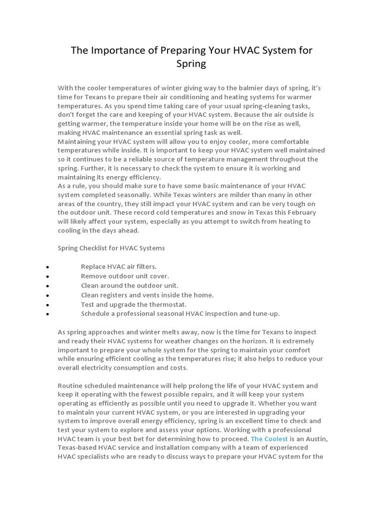 The Importance of Preparing Your HVAC System For Spring | PDF ...