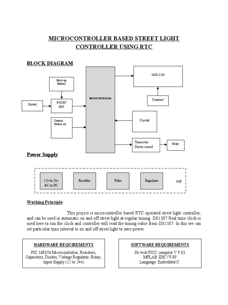 Microcontroller Based Street Light Controller Using RTC: Block Diagram ...