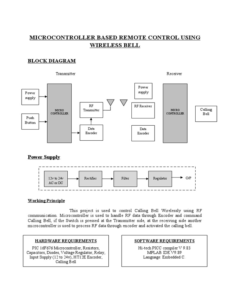 Microcontroller Based Remote Control Using Wireless Bell: Block Diagram ...