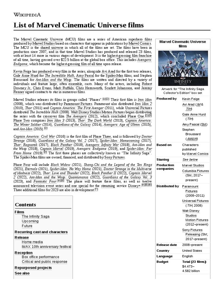 List of Marvel Cinematic Universe Films | PDF | Marvel Entertainment