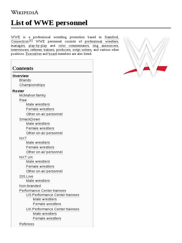 List of WWE Personnel | PDF | Wwe | Professional Wrestling