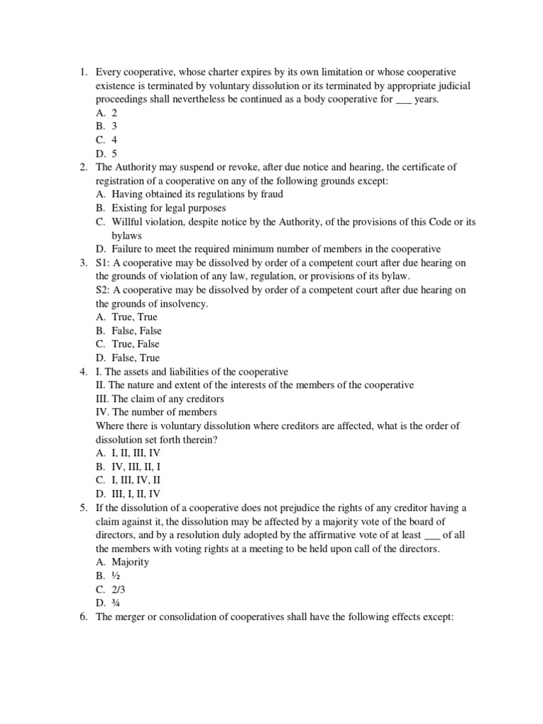 Sample MC Questions Cooperatives | Download Free PDF | Cooperative ...