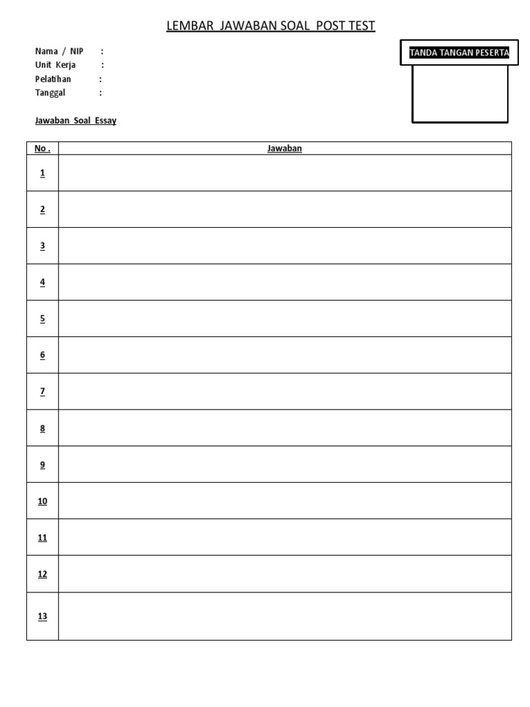 Lembar Jawaban Post Test | PDF