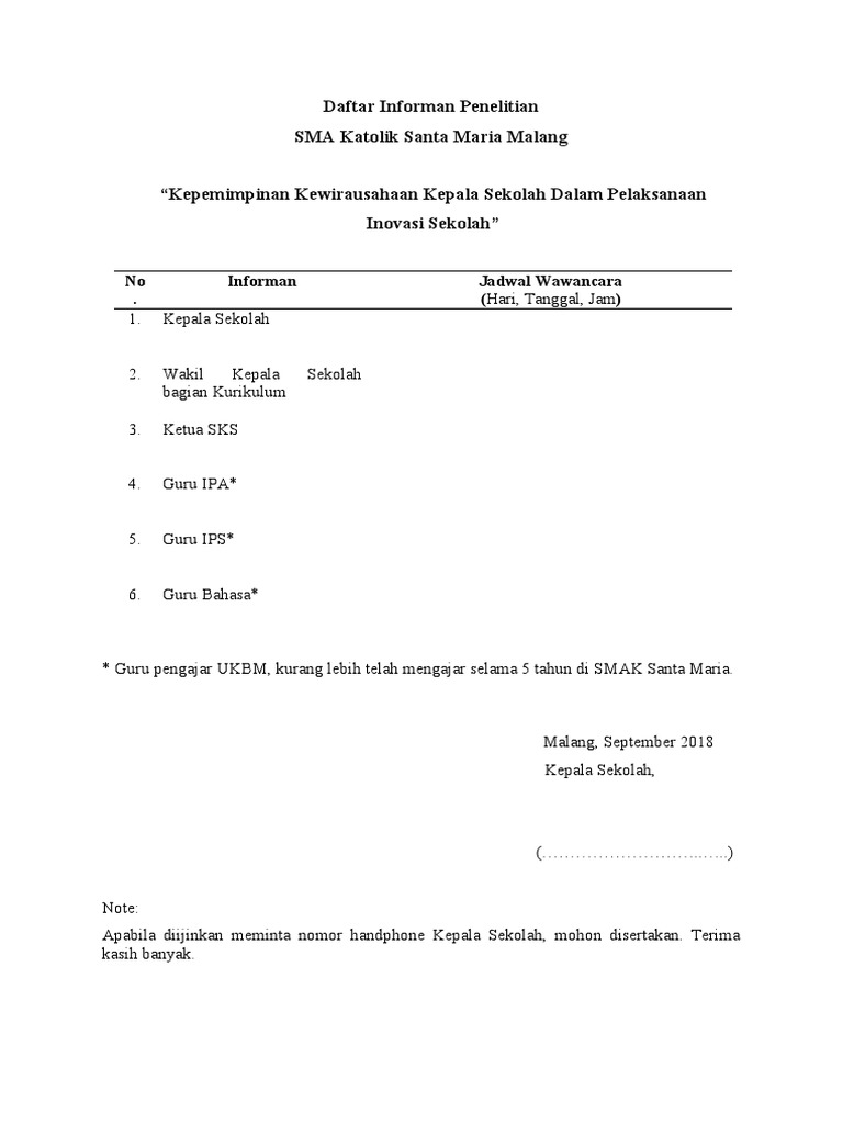 Daftar Informan Penelitian Kualitatif | PDF