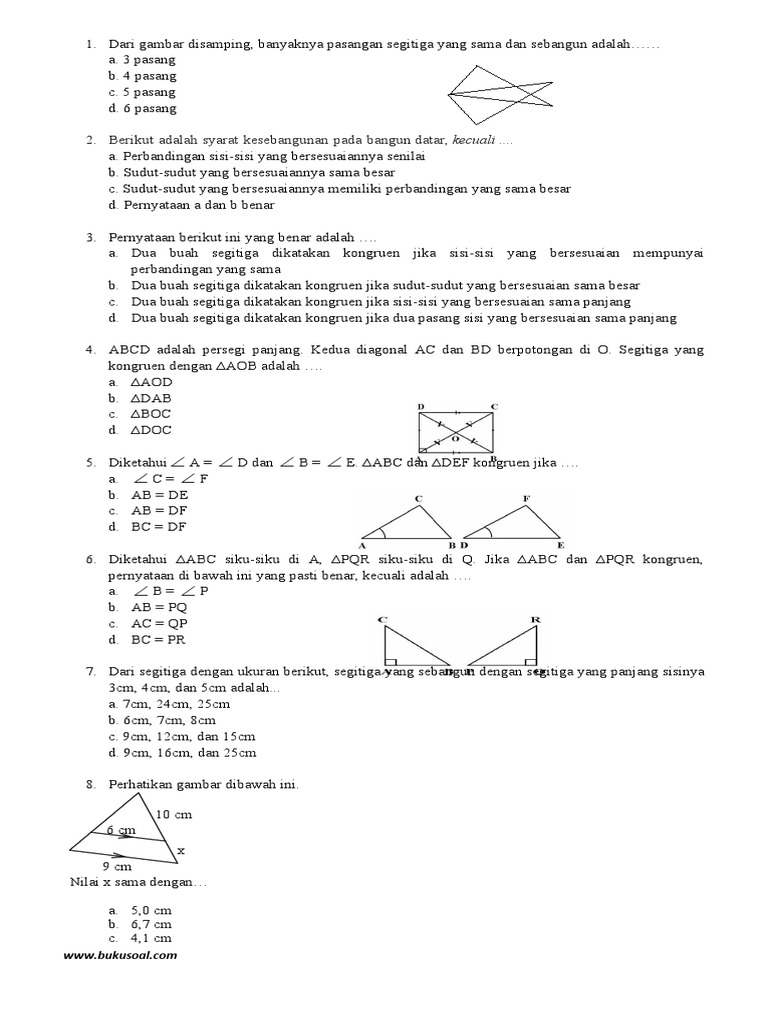 1 Latihan Soal Matematika Kesebangunan Dan Kekongruenan Kelas 9 SMP | PDF