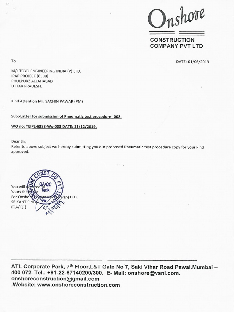 Pneumatic Test Procedure | PDF