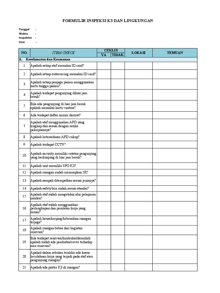 Form Audit k3rs MFK | PDF