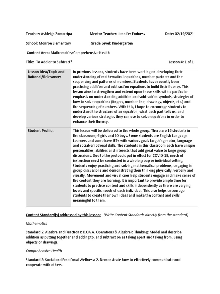 Csu Student Teaching Lesson Plan 2 | PDF | Teaching Mathematics | Teachers