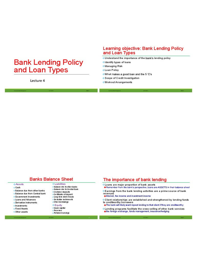 Understanding Bank Lending: Loan Types, Policies, and Risk Management ...