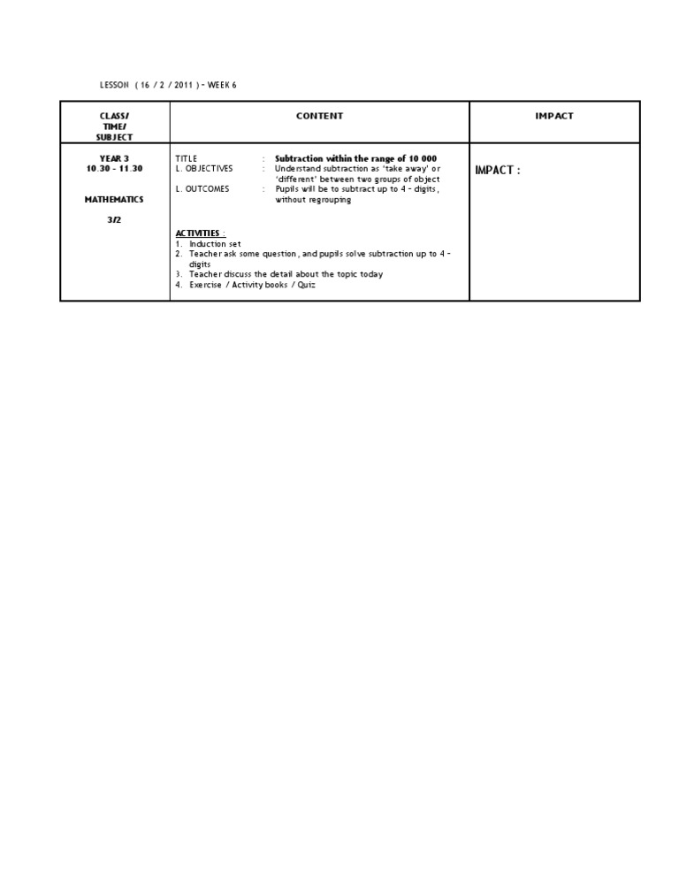 LESSON Plan Math Year3 | PDF