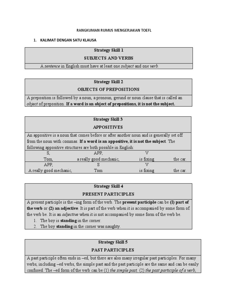 Rumus Toefl Structure All | PDF | Perfect (Grammar) | Verb